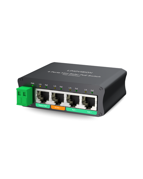 (POE-SW504GD) 4 Ports Mini Solar PoE Switch Optimized for Big PTZ Came ...