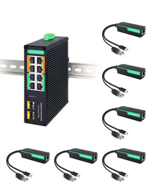 Industrial 8 Ports Full Gigabit BT 90W PoE Switch with 6pc USB-C POE S ...
